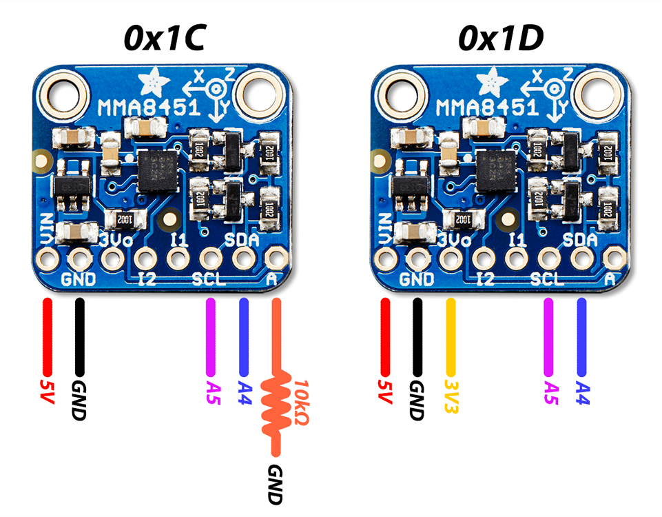 Using Two ADAfruit MMA8451 Accelerometers With One Arduino Uno LEDs