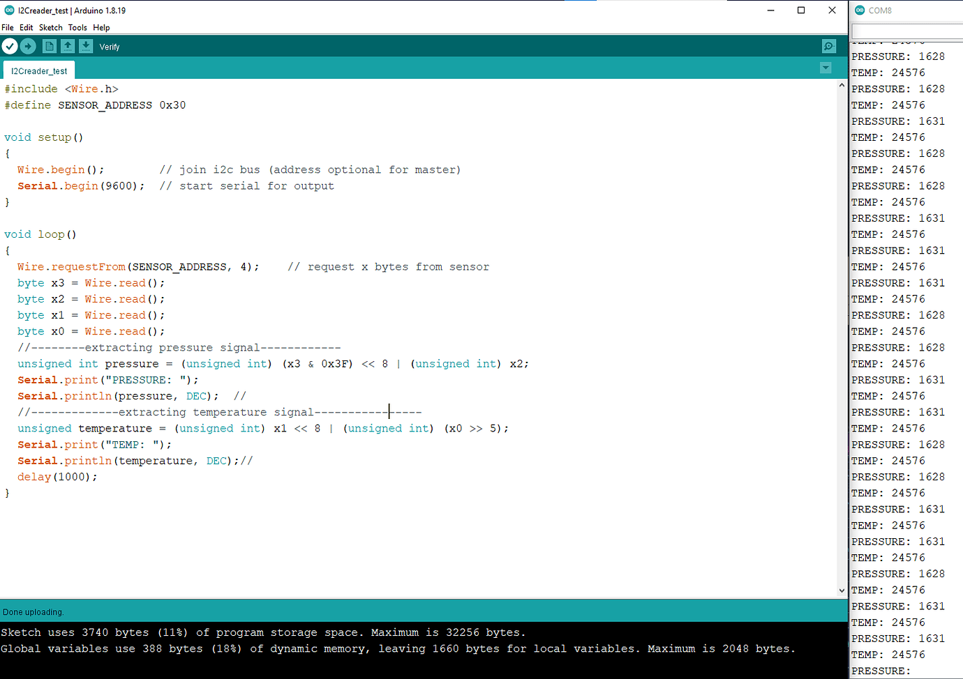 Reading Values From Sensor Using I2C Networking Protocols And