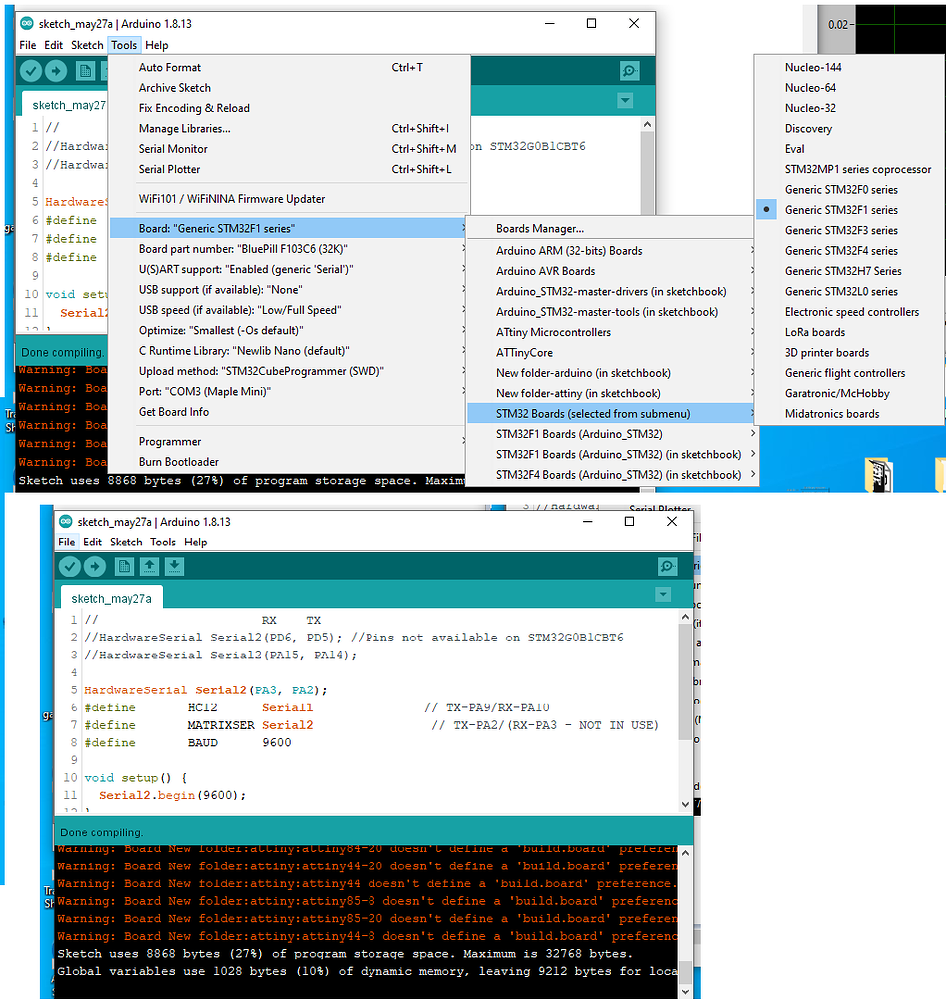 Not Able To Send And Receive Data Using Serial2 On STM32F10C6T8 Blue