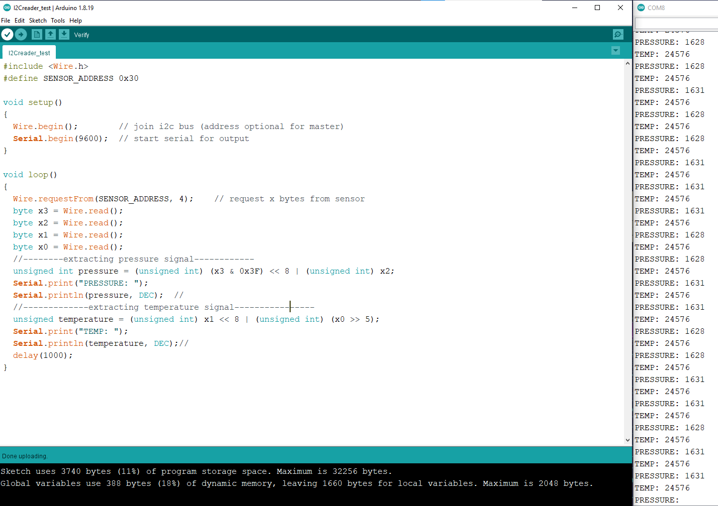 Reading Values From Sensor Using I2C Networking Protocols And