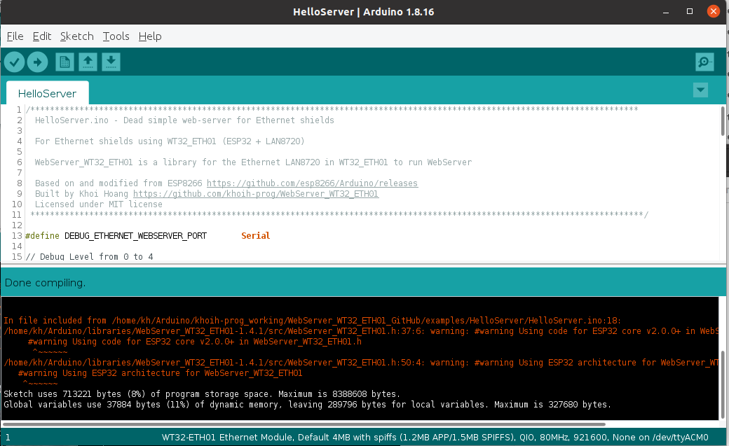 WT32 ETH01 Board Not Working With Arduino IDE 2 0 IDE 1 X Arduino Forum