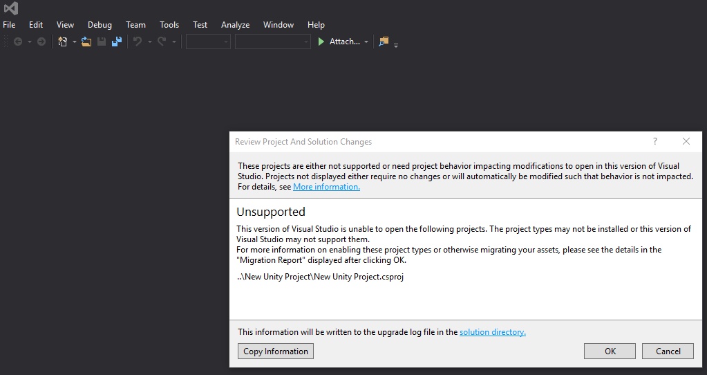 Unity 5 5 0f3 This Version Of Visual Studio Is Unable To Open The