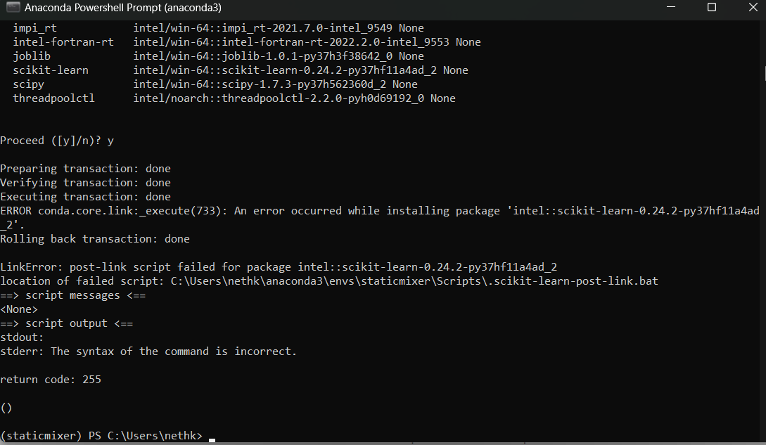 Unable To Install Scikit learn Or Scipy Link Error With Return Code 