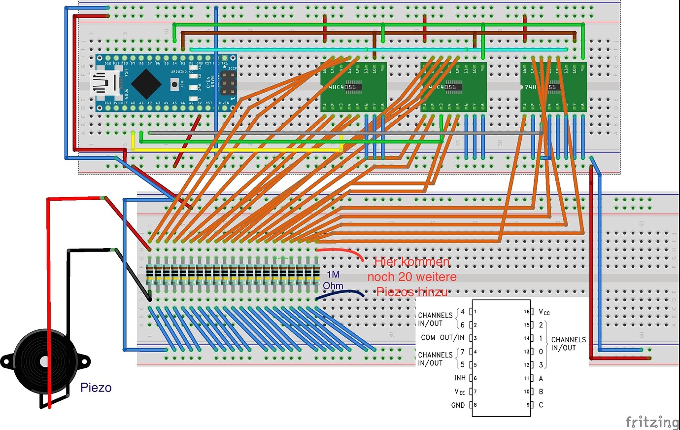 21 Piezo Midi drum pad using 3x ic 74HC4051 Multiplexer - LEDs and Multiplexing - Arduino Forum