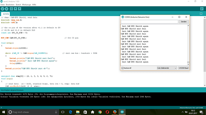 CAN BUS SHIELD immer init fail - Deutsch - Arduino Forum