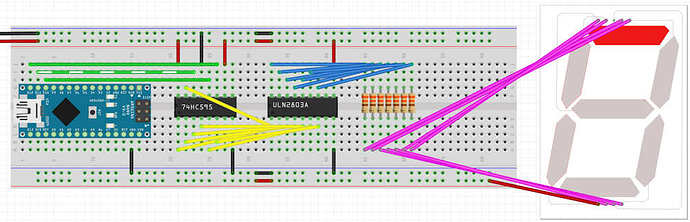 Controlling a common anode 7-segment digit with ULN2803 and 74HC595 ...