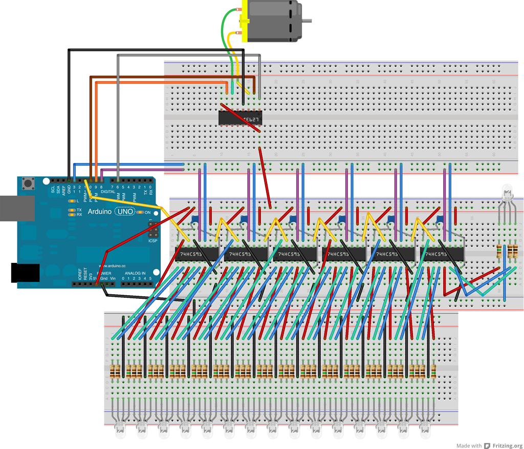 DC motor control (with L293D IC) gets skipped when controlling LEDs (via 74HC595 - Programming ...