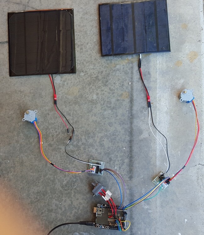 3 solar cells + 2 stepper motors (28BYJ-48) + 4 LDRs, steppers not ...