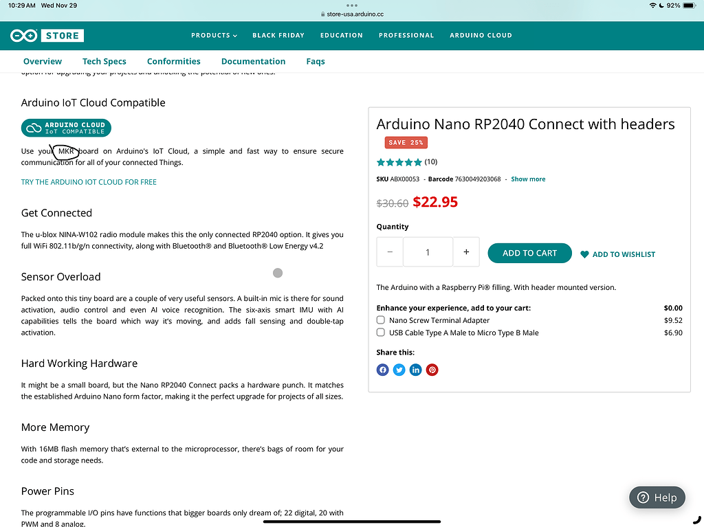 Error On Nano Rp2040 Connect Store Page Website And Forum Arduino Forum