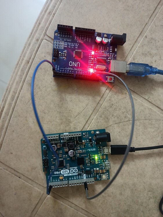Connected two Arduinos (M0 pro, both) to a single laptop. one arduino's ... Connected two Arduinos (M0 pro, both) to a single laptop. one arduino's ...