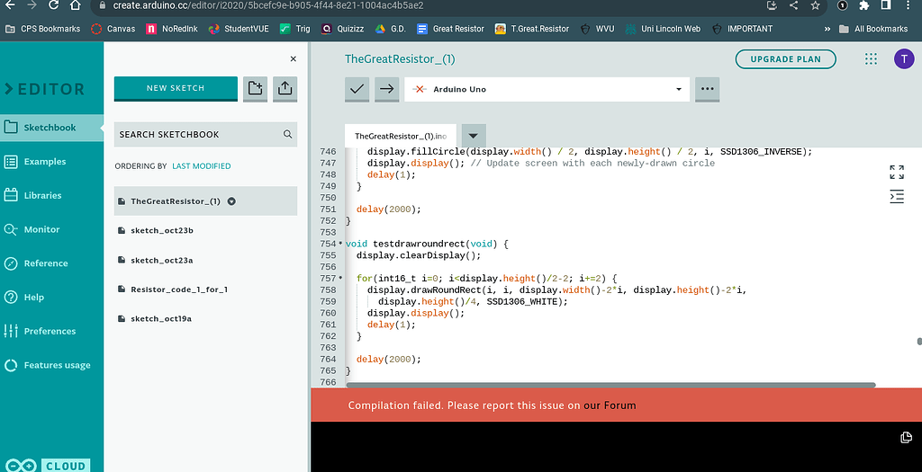 Code not uploading or saving - Cloud Editor - Arduino Forum