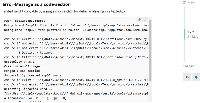 If you get a compiler-error or an upload-error provide all details for ...