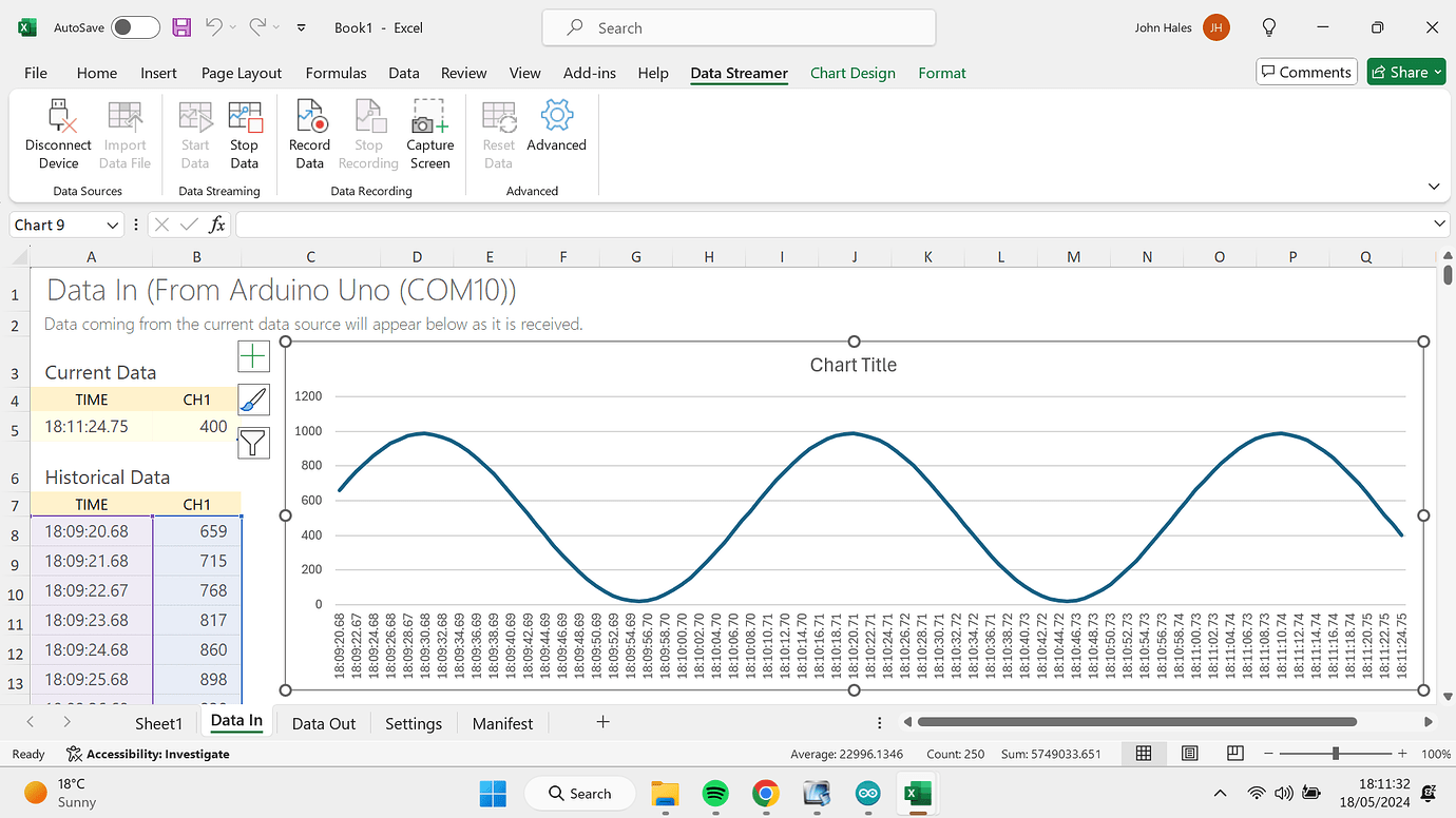 Streaming To Excel Interfacing W Software On The Computer Arduino Forum