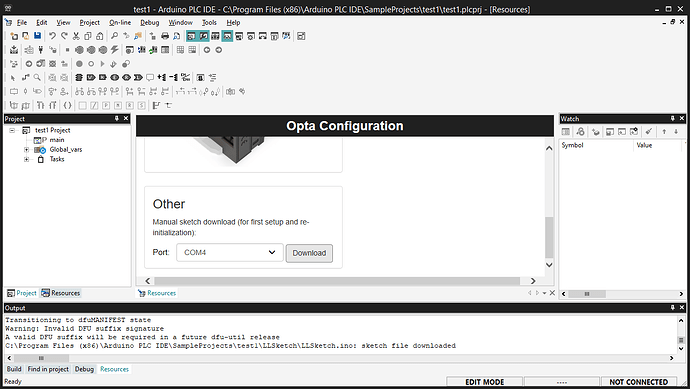Opta no communication with Arduino PLC IDE - Invalid DFU suffix signature - Opta - Arduino Forum