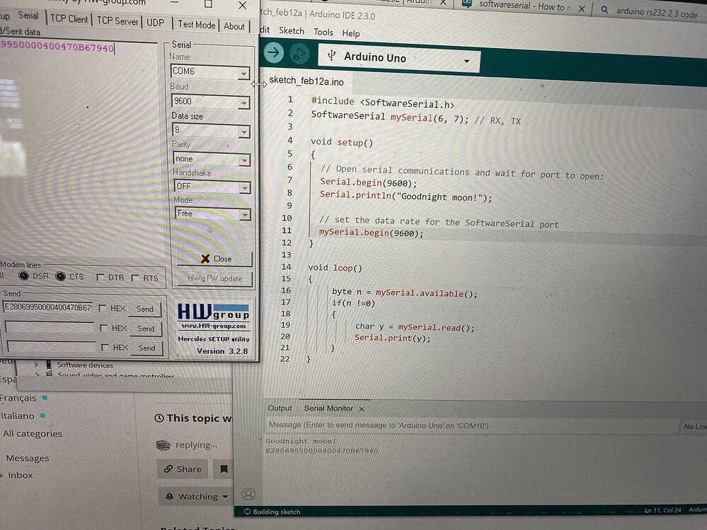 RS232 communication help needed - Networking, Protocols, and Devices - Arduino Forum