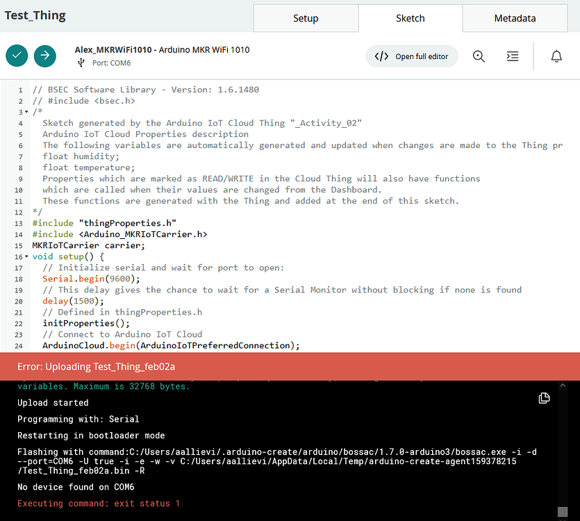 IoT cloud error: BME680_I2C_ADDR_PRIMARY, BSEC_OUTPUT_IAQ - Cloud IoT - Arduino Forum