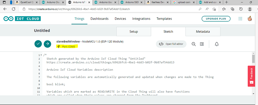 Change flashing port in iot cloud - Cloud IoT - Arduino Forum