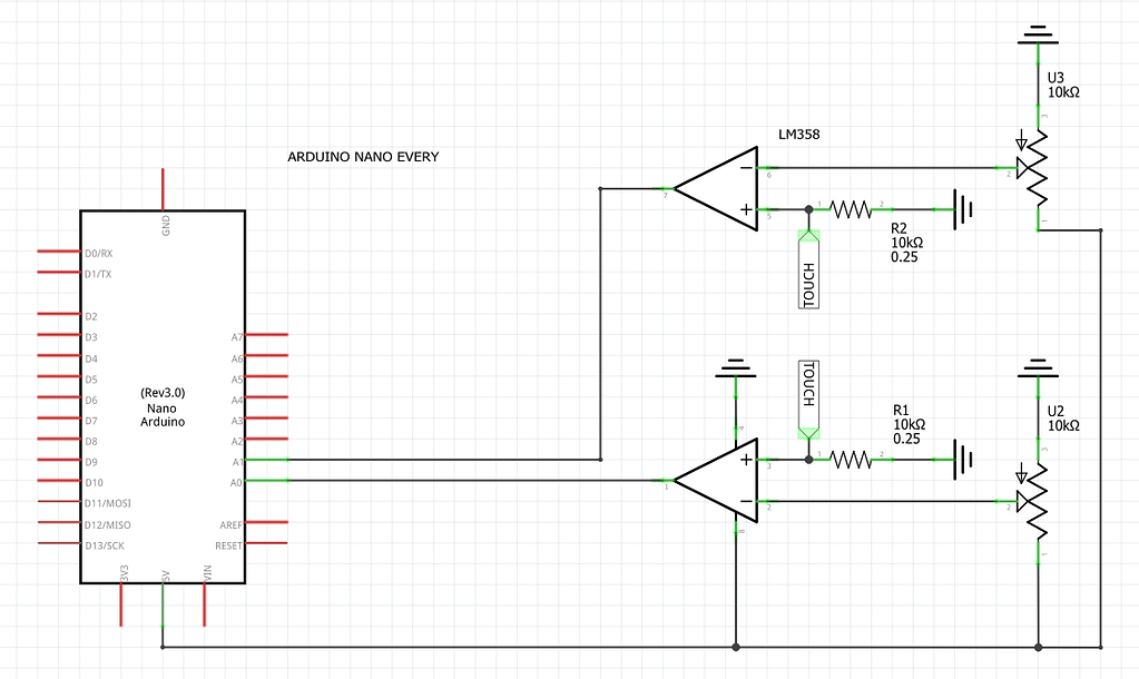 Digital touch sensor with an LM358, analog input seems to looses the signal - General ...