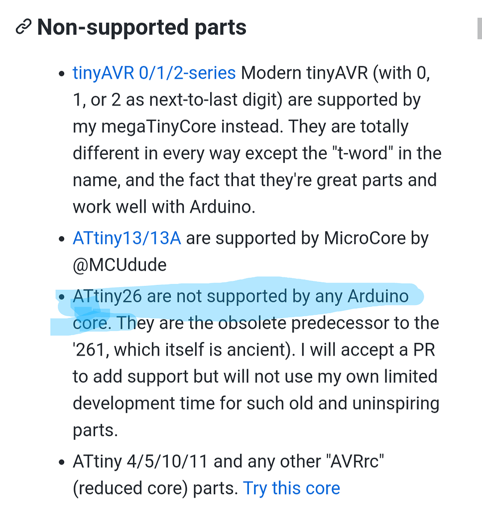 Used a Attiny26 am I screwed? - 3rd Party Boards - Arduino Forum