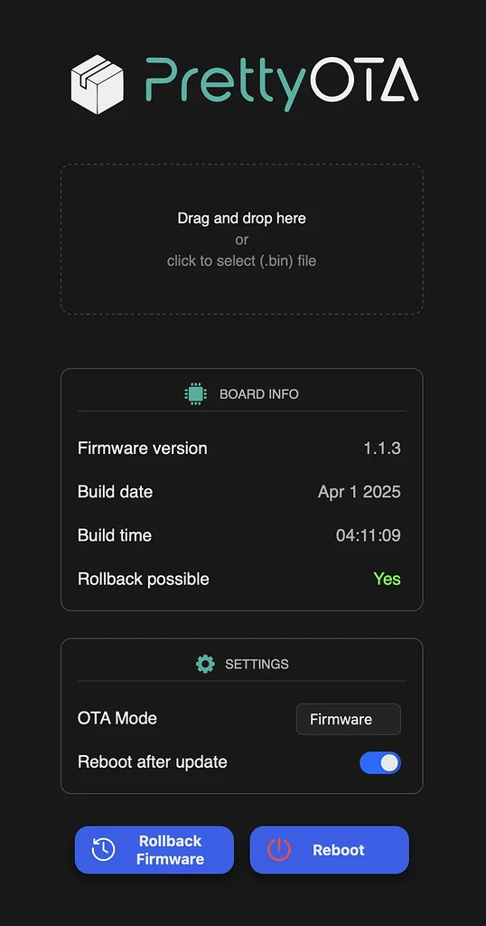 PrettyOTA: Over the air (OTA) update library for ESP32 series chips ...