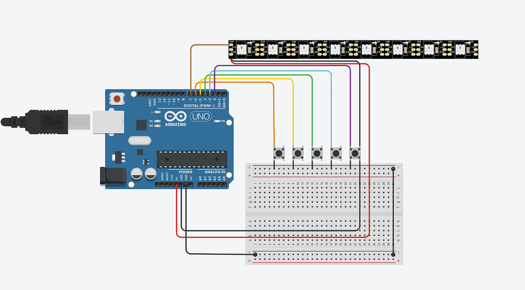 5 Push buttons to LED strip - LEDs and Multiplexing - Arduino Forum