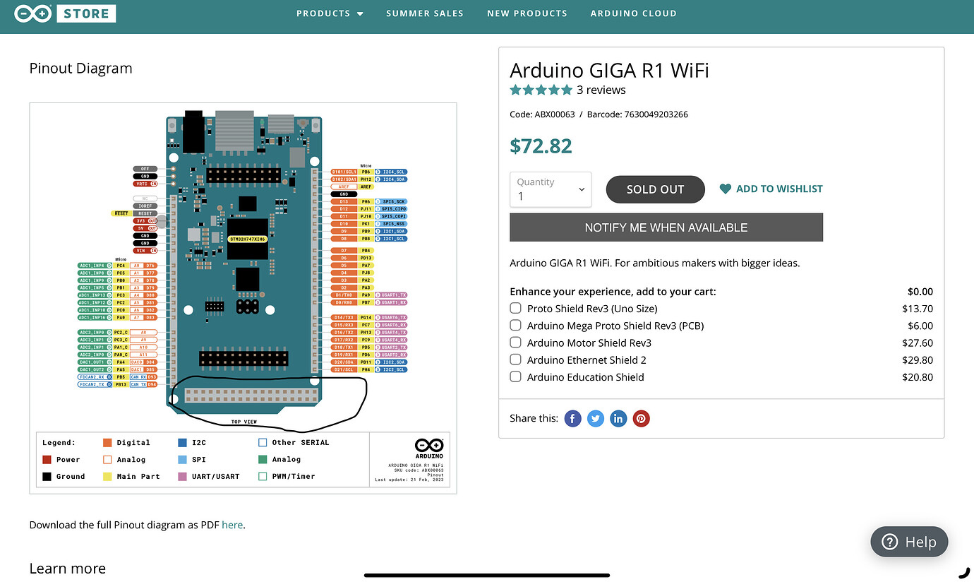 Add Giga pinout for bottom header in Arduino Store - GIGA R1 WiFi ...