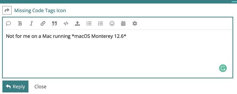 Missing Code Tags Icon - Website and Forum - Arduino Forum