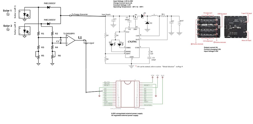 Charging 18650 Lithium Battery Shield with Two Solar Panels + a comparator as a triggering ...