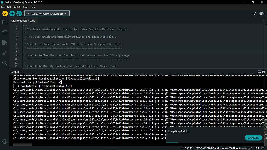 Stuck compile if use Firebase - IDE 2.x - Arduino Forum