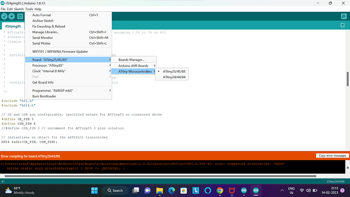 [SOLVED]Compilation error on Atiny 85 + Nrf24l01 - Programming - Arduino Forum