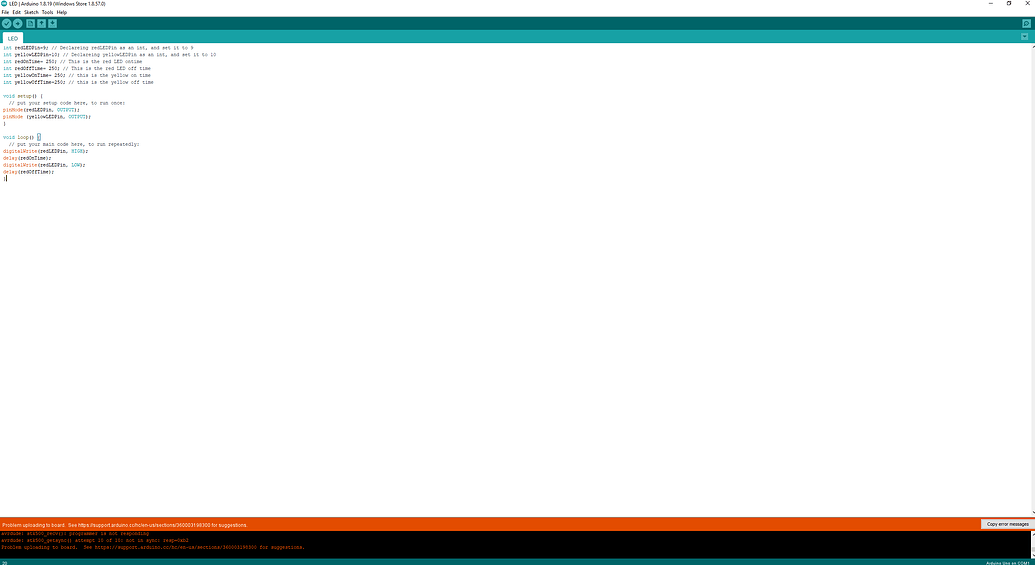 Arduino Error "Sketch uses 966 bytes (2%) or program storage space ...
