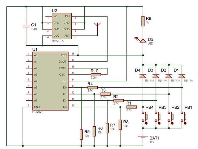 radiofrecuency transmiter reciever sc2262 sc2272 433mhz, leds blink ...