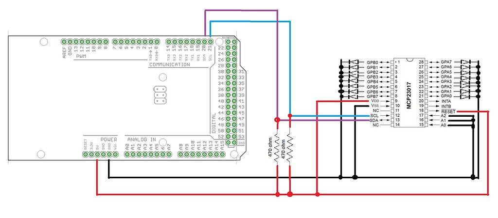 MCP23017-E/SP accensione semplice di LED - Software - Arduino Forum