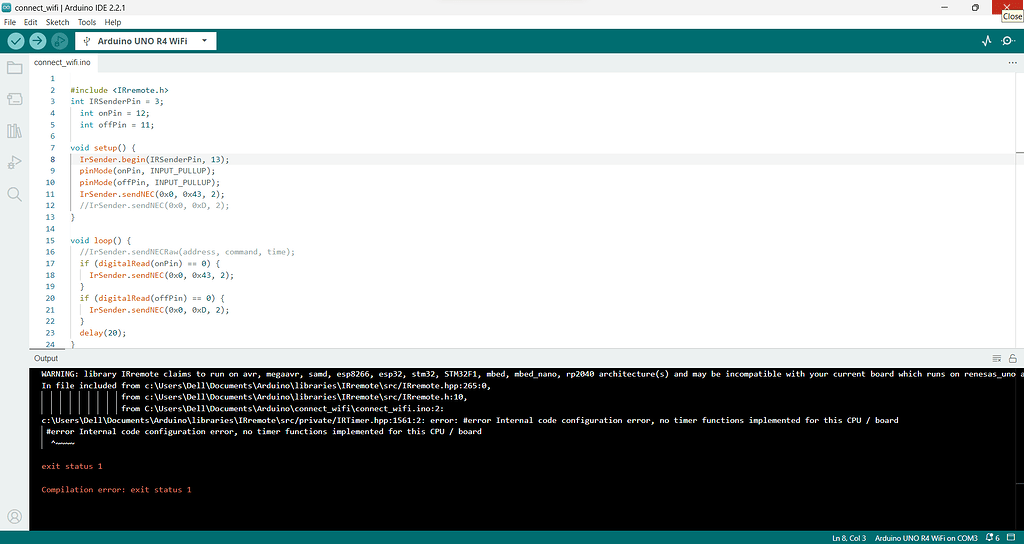Can T Use Irremote Library With Arduino Uno R4 Wifi Broad Programming Arduino Forum