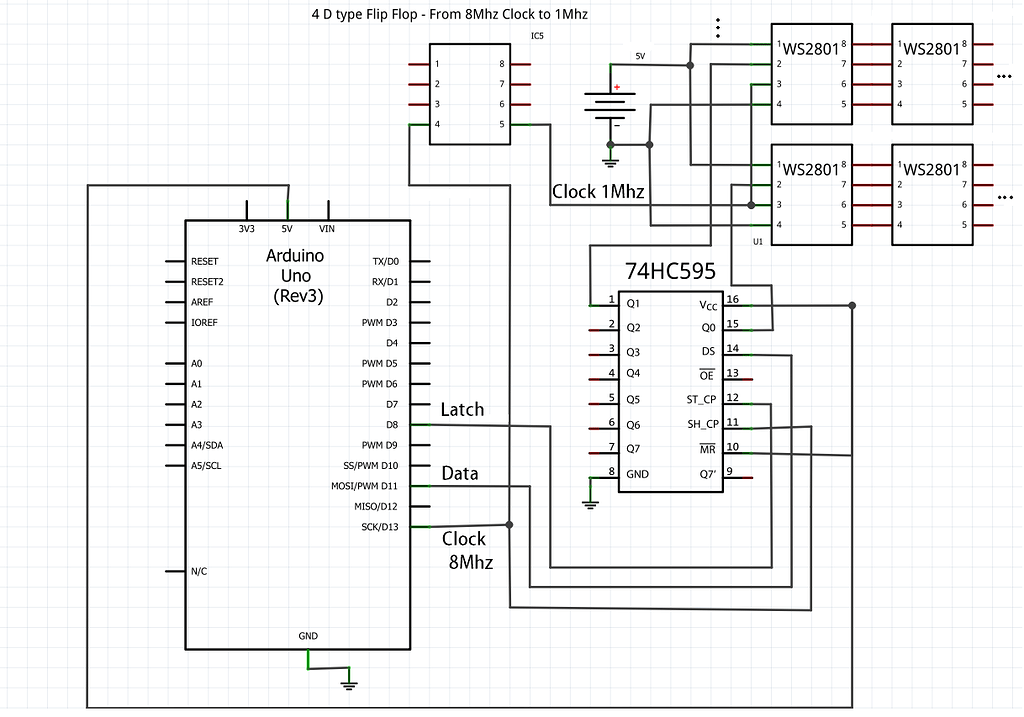WS2801 Large Matrix 500LEDS Controlled by Arduino UNO With 74CH595 ...