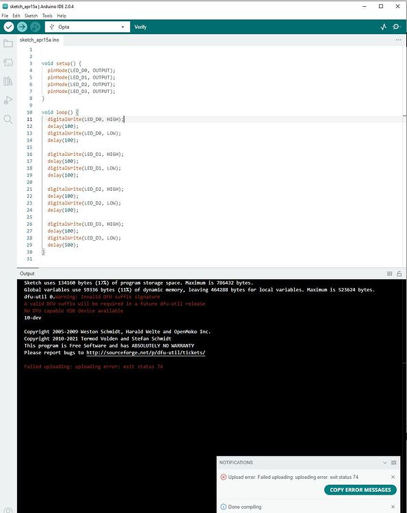 PLC IDE cannot connect to OPTA - Opta - Arduino Forum