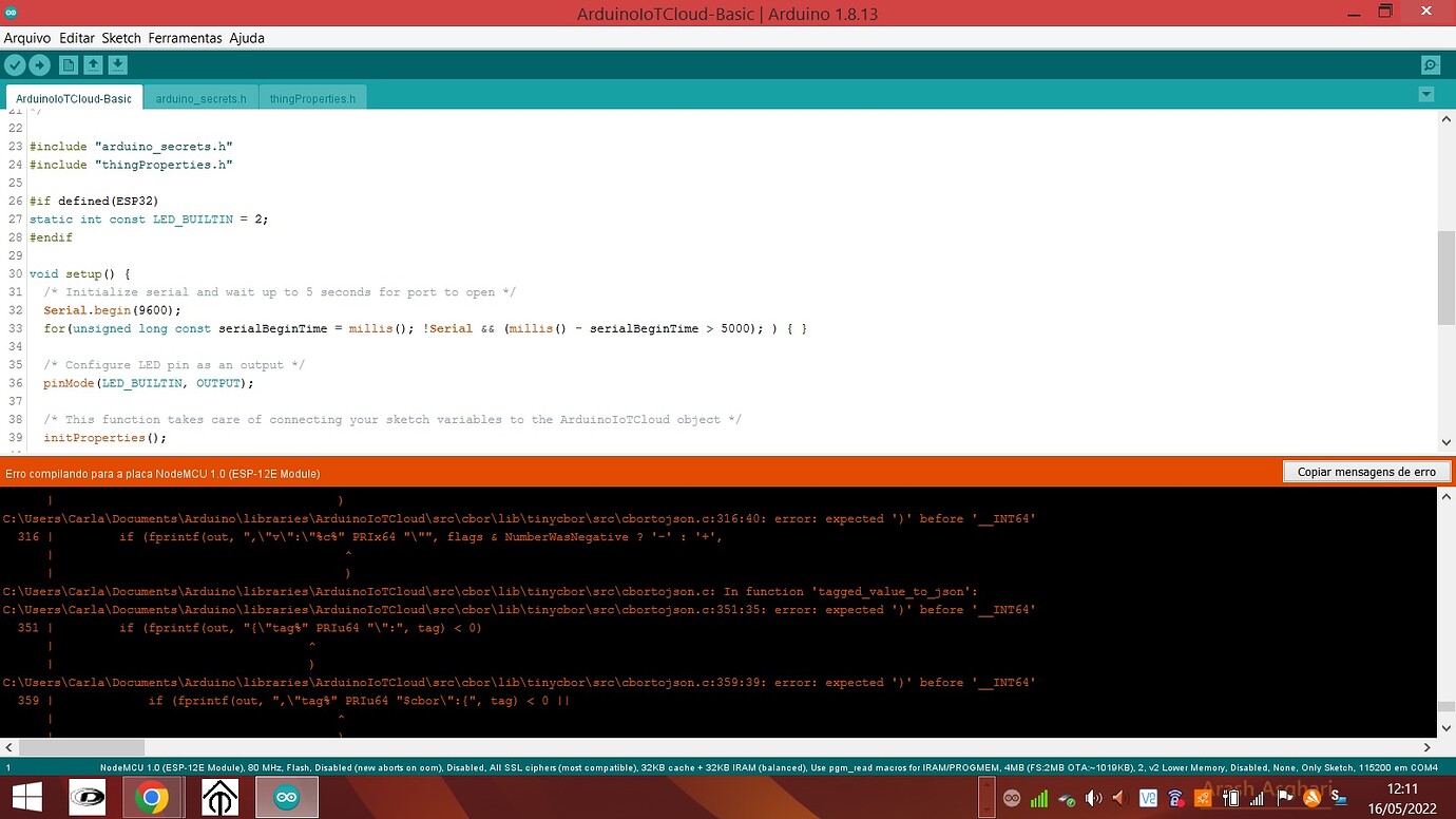 Problem arduinoCloudIoT libriry, no compile - Cloud IoT - Arduino Forum