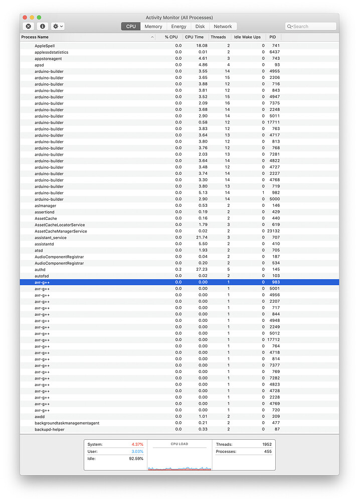 Compiler never end after "Detecting libraries used" on all sketches ...