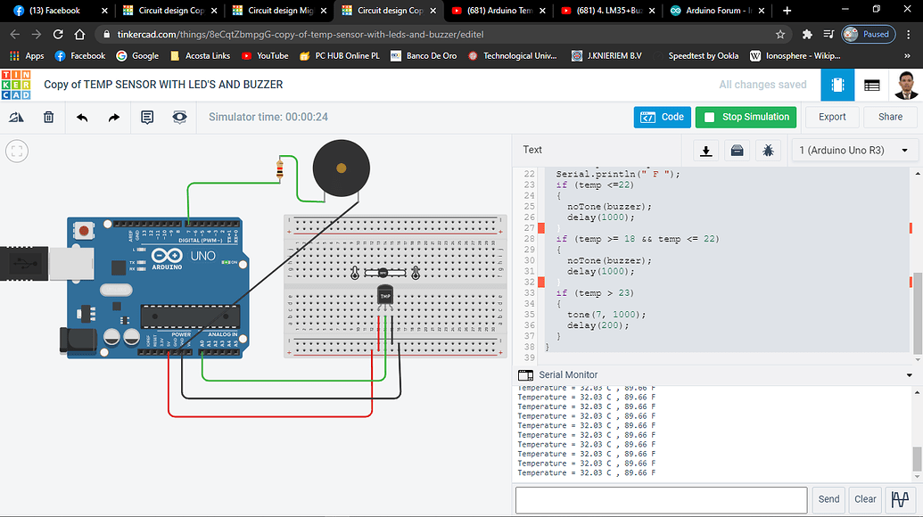 Temperature Sensor with buzzer - Programming - Arduino Forum
