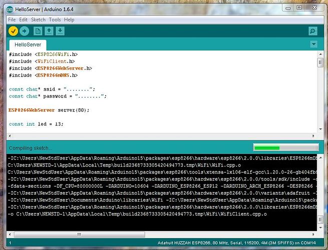 IDE 1.6.4 compiler stalls on ESP8266 example...no errors...just sits n spins - IDE 1.x - Arduino ...