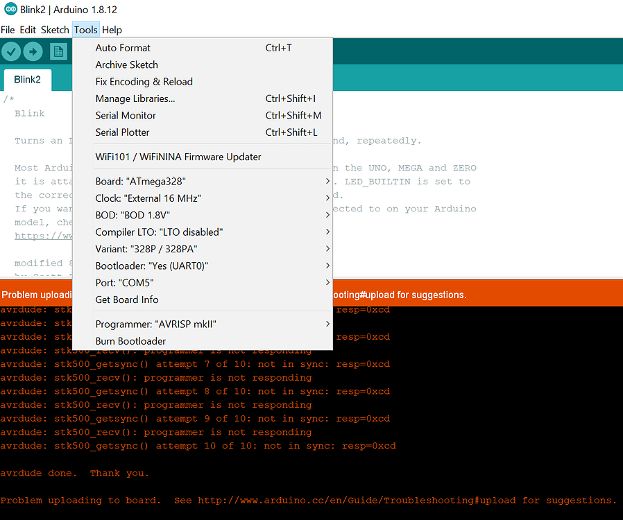 Blink Example to ATmega328p-u Using FTDI FT232RL Error "stk500_recv()" - Uploading - Arduino Forum