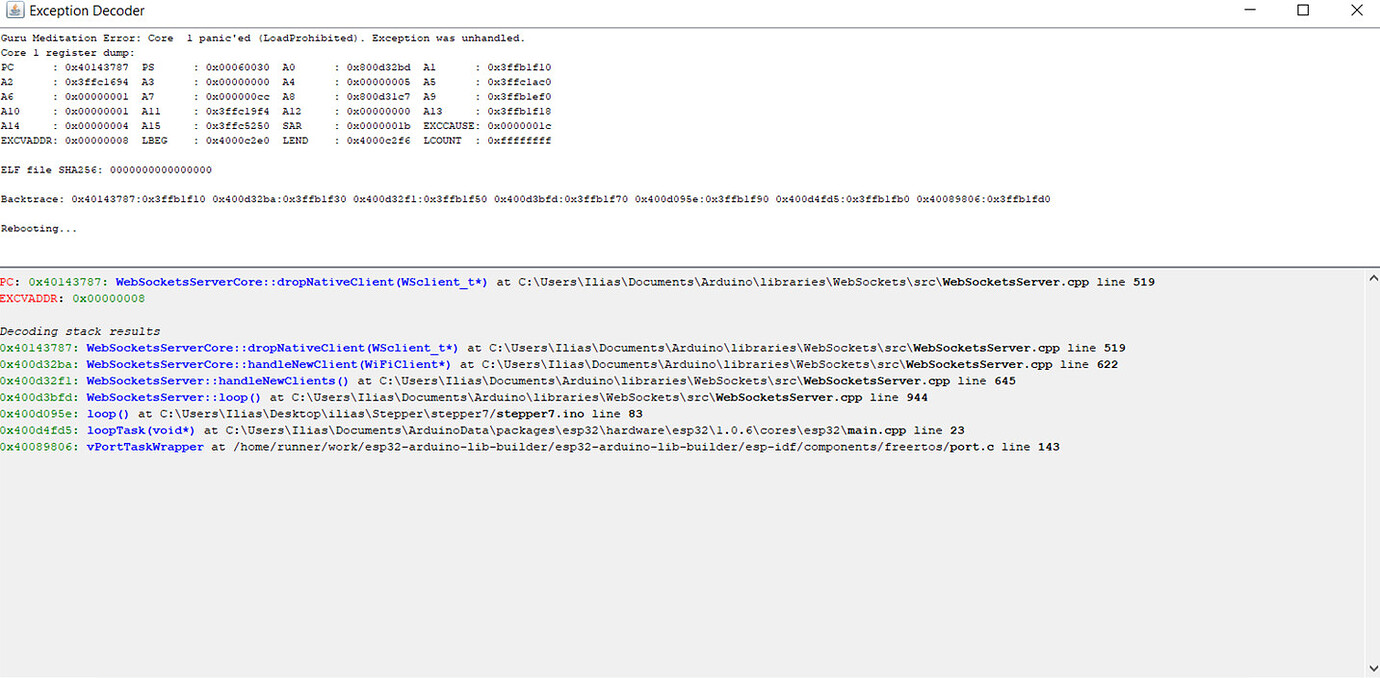 Esp 32 webosocket Guru Meditation Error: Core 1 panic'ed (LoadProhibited) - Programming ...