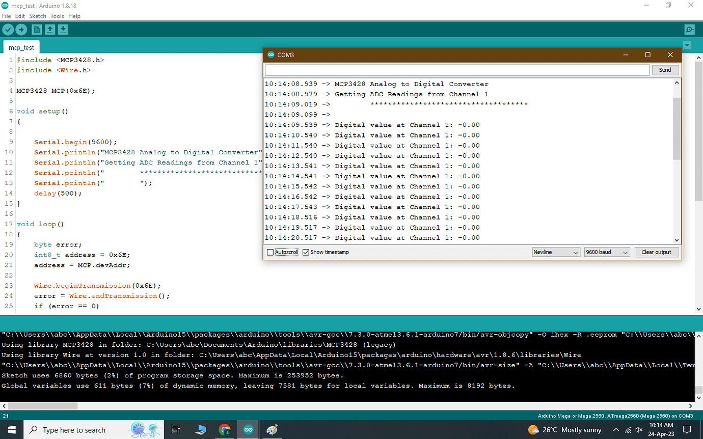 Reading adcmcp3428 using Arduino getting error - Programming - Arduino Forum