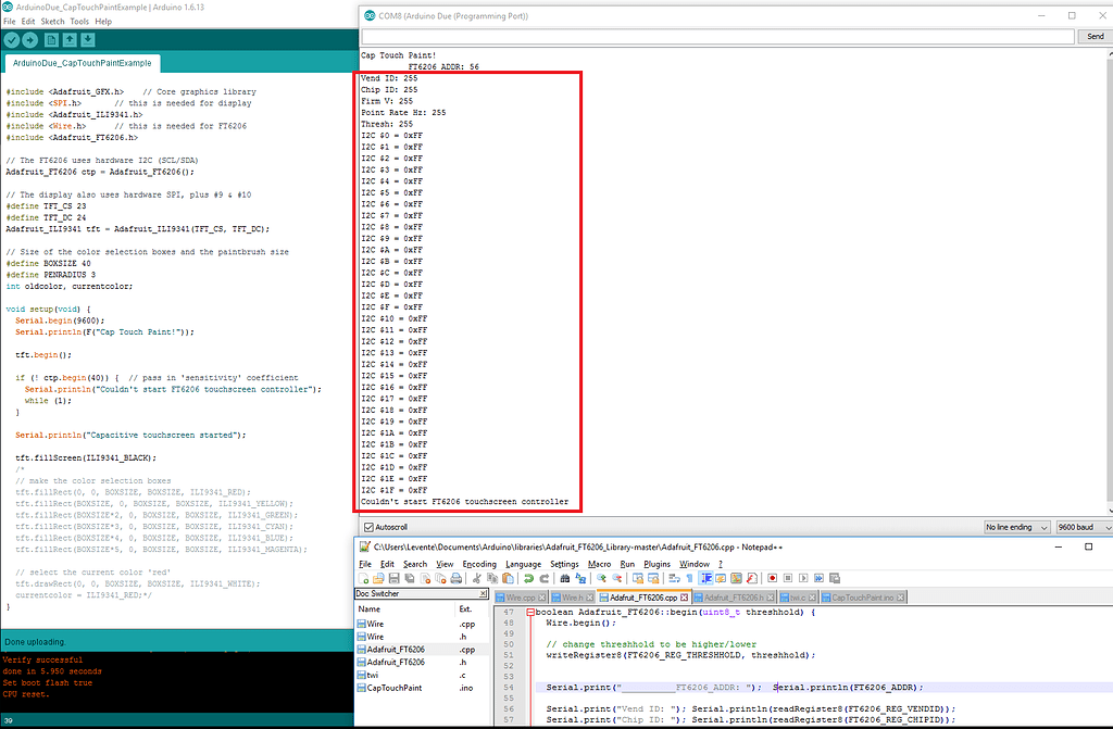 I2C protocol: trying to communicate with FT6206 capacitive touch screen - Displays - Arduino Forum