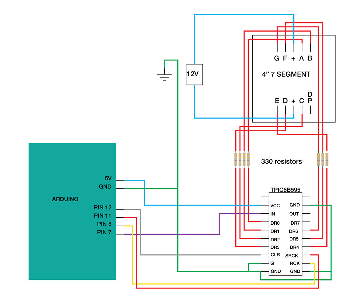 TPIC6B595 & 4" 7 Segment Wiring - General Guidance - Arduino Forum