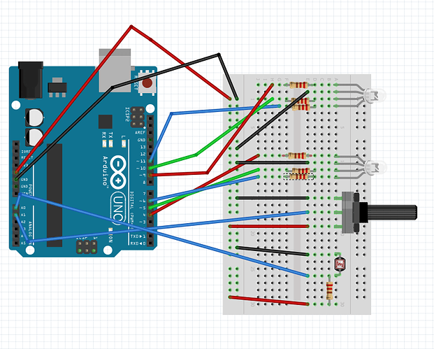 potentiometer + 2 RGBs to display same color always (pic and code ...