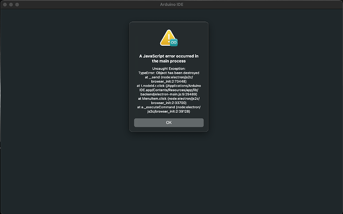 "A JavaScript error occurred in the main process" when I open some .ino file - IDE 2.x - Arduino ...
