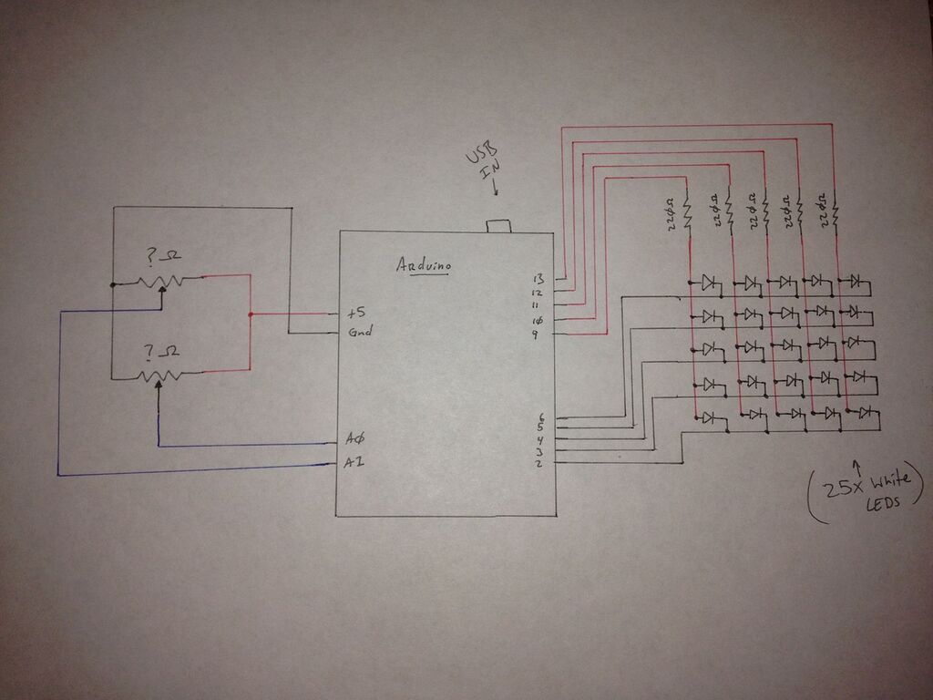 weird potentiometer issue with 5x5 LED matrix, x and y axis scanner ...