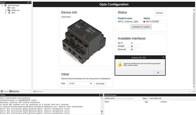 Could not activate licenses for the Opta - PLC IDE - Arduino Forum