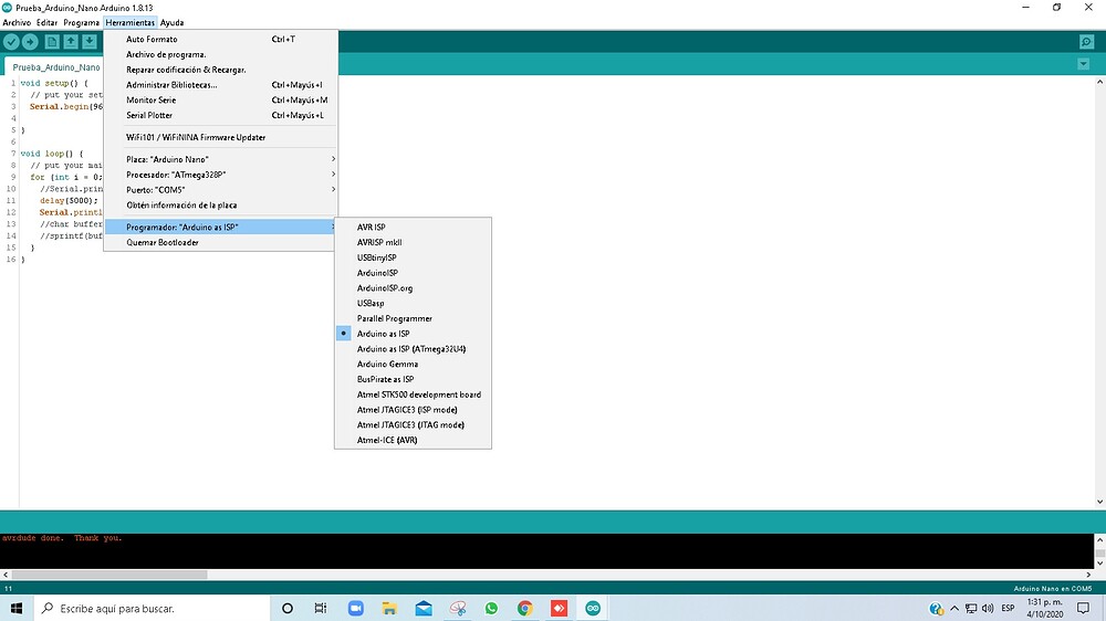 Compre un Arduino Nano y al momento de subir un Sketch me salió error ...